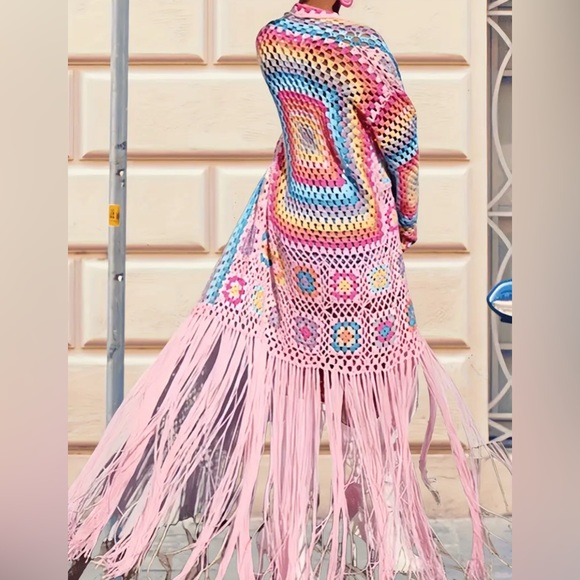 Sweaters | New The Boardwalk Crochet Granny Square Maxi Duster With ...